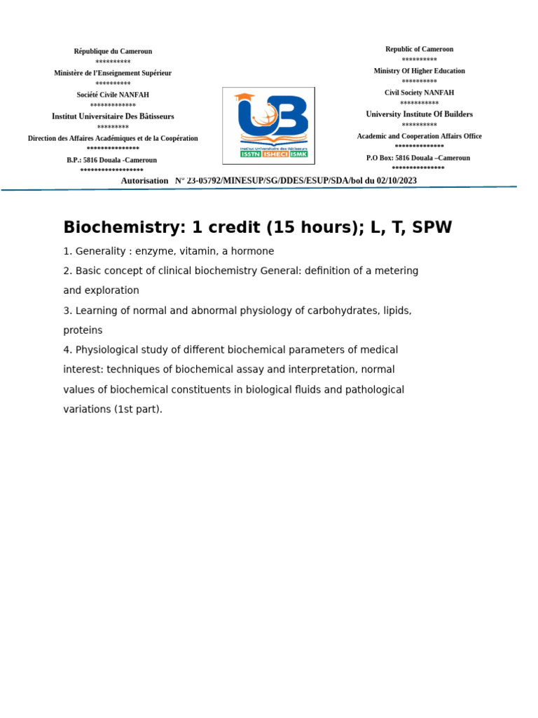 Biochemistry Syllabus Overview | PDF