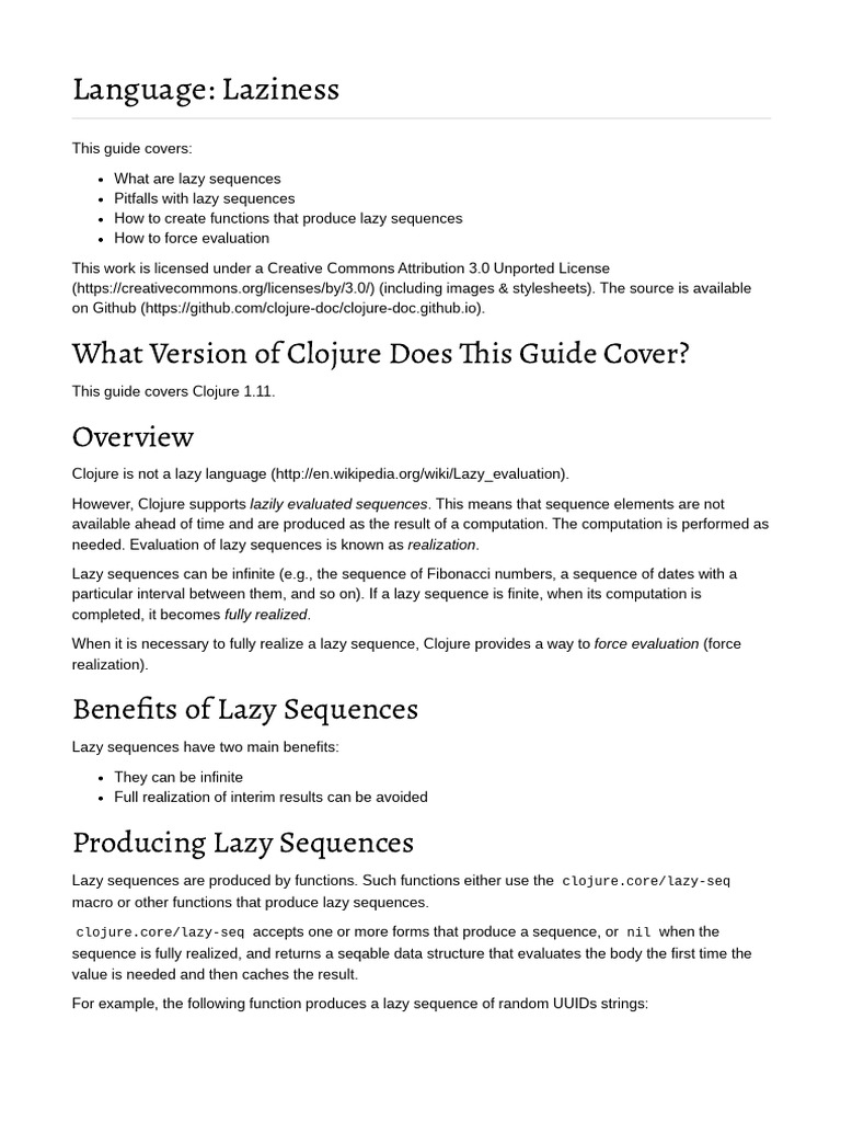 Clojure Guides - Language - Laziness | PDF | Clojure | Sequence