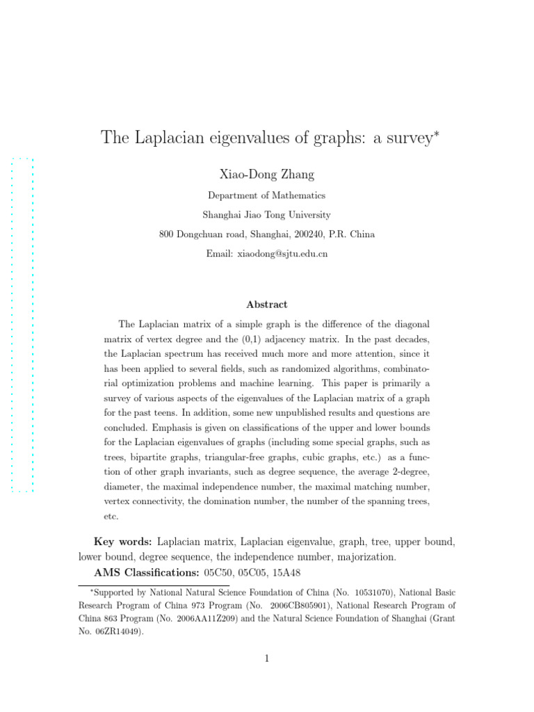 The Laplacian Eigenvalues of Graphs: A Survey | PDF | Mathematical Relations | Graph Theory