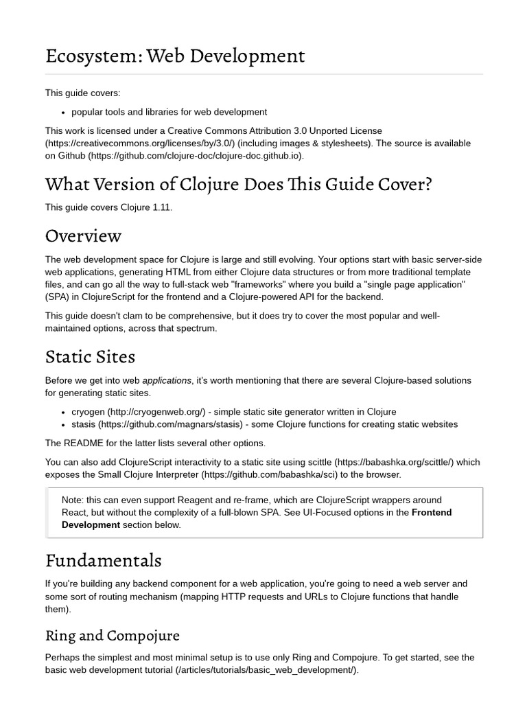 Clojure Guides Ecosystem Web Development Pdf Clojure World Wide Web