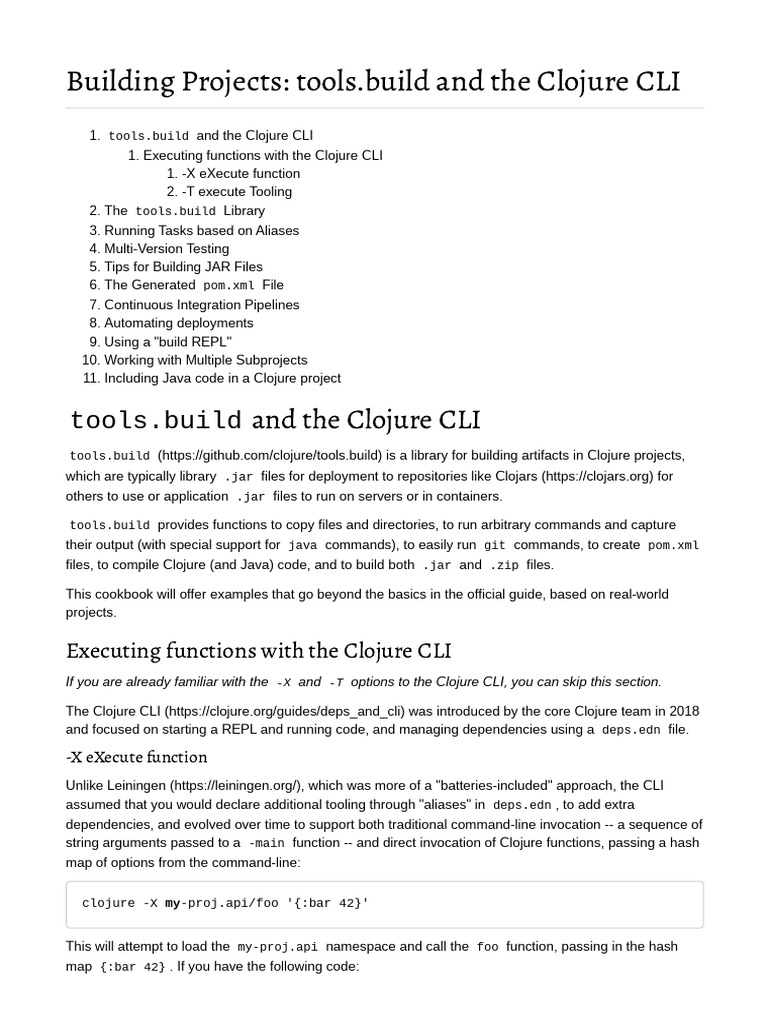 Clojure Guides - Building Projects - Tools - Build and The Clojure CLI | PDF | Clojure | Command ...