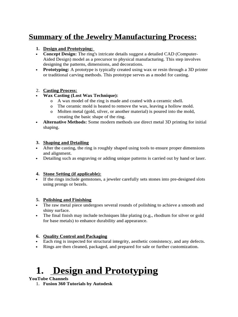 Summary of The Jewelry Manufacturing Process | PDF | Casting | Crafts