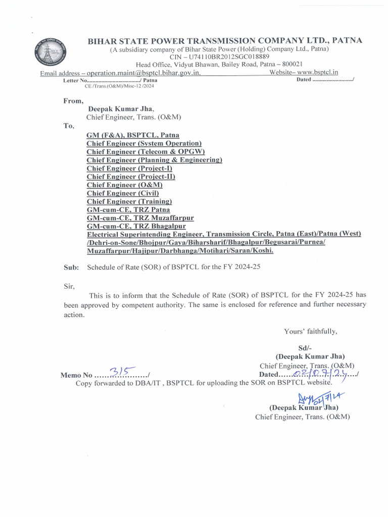 2024-25 BSPTCL Transmission Rates | PDF | Insulator (Electricity ...