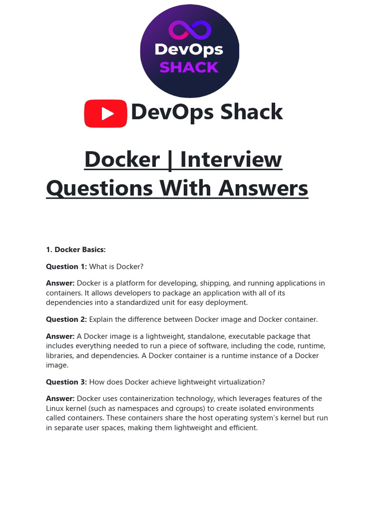 100 Docker Interview Questions & Answes by DevOps Shack | PDF | Computer Network | Computer Cluster