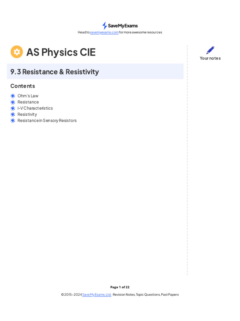 9.3 Resistance & Resistivity | PDF | Electrical Resistance And Conductance | Electrical ...