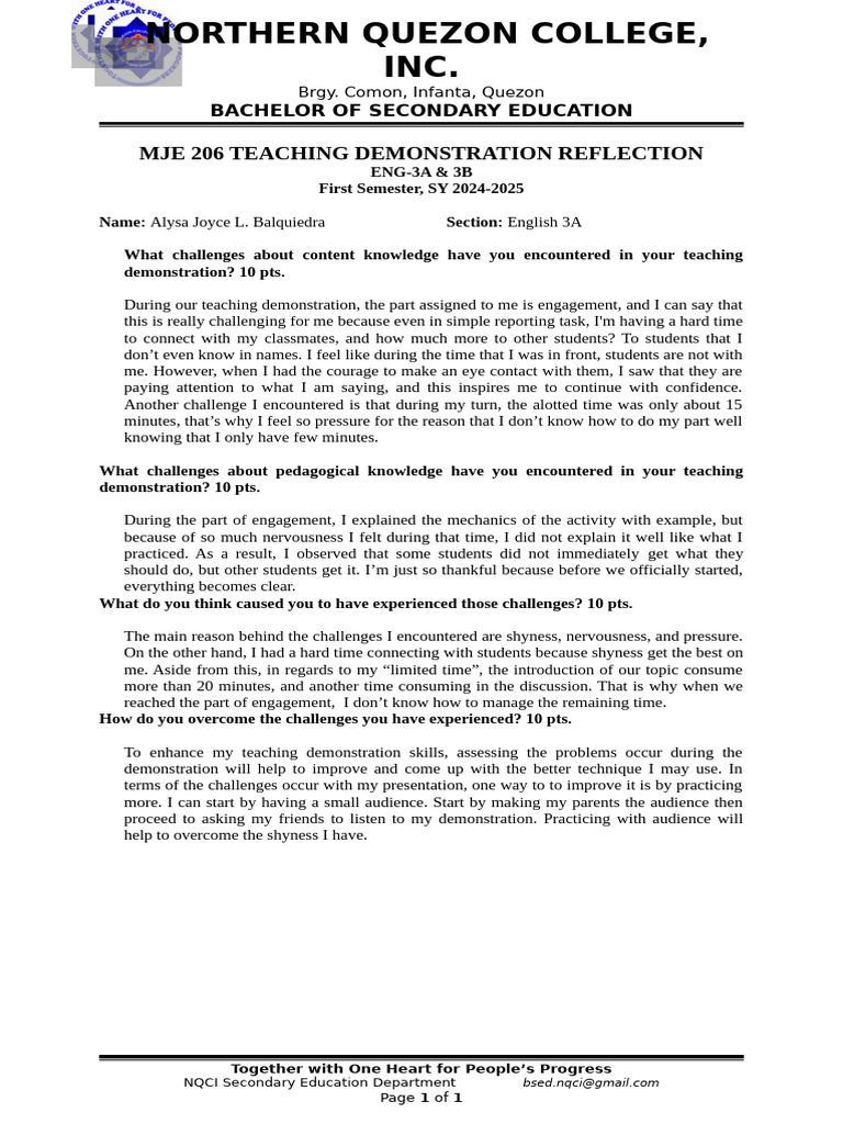 MJE-206-Teaching-Demo-Reflection | PDF