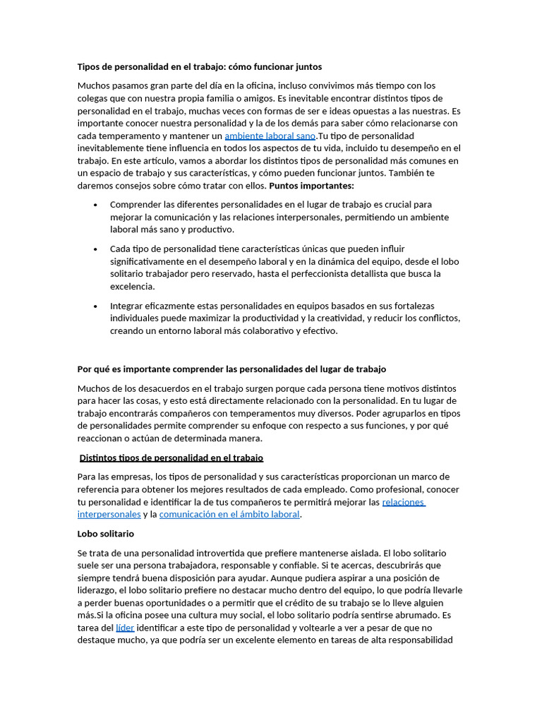 Tipos de Personalidad en El Trabajo | PDF | Ciencias del comportamiento ...