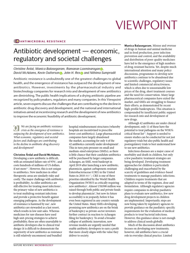 Antibiotic Development Economic Regulatory and Societal Challenges ...