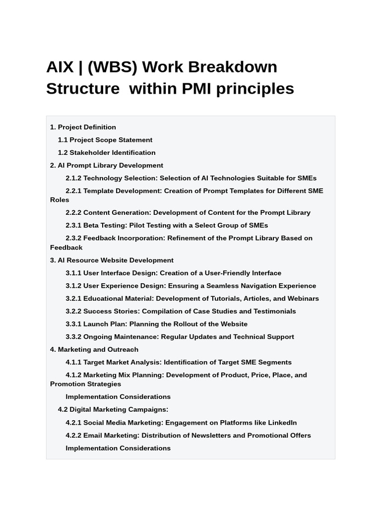 AIX _ (WBS) Work Breakdown Structure within PMI principles | PDF ...