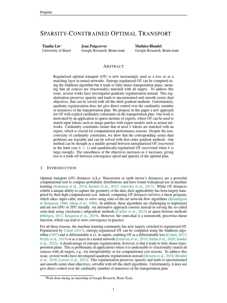 Sparsity-Constrained Optimal Transport | PDF | Mathematical Optimization | Artificial Neural Network