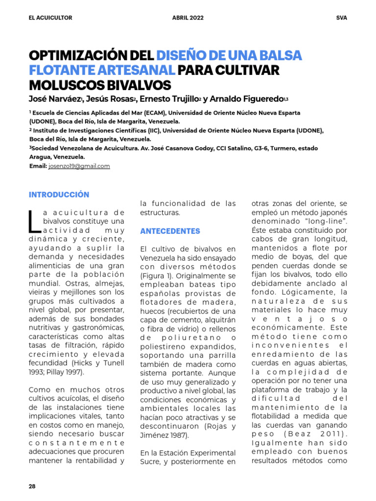 Optimización del diseño de una balsa flotante artesanal para cultivar ...