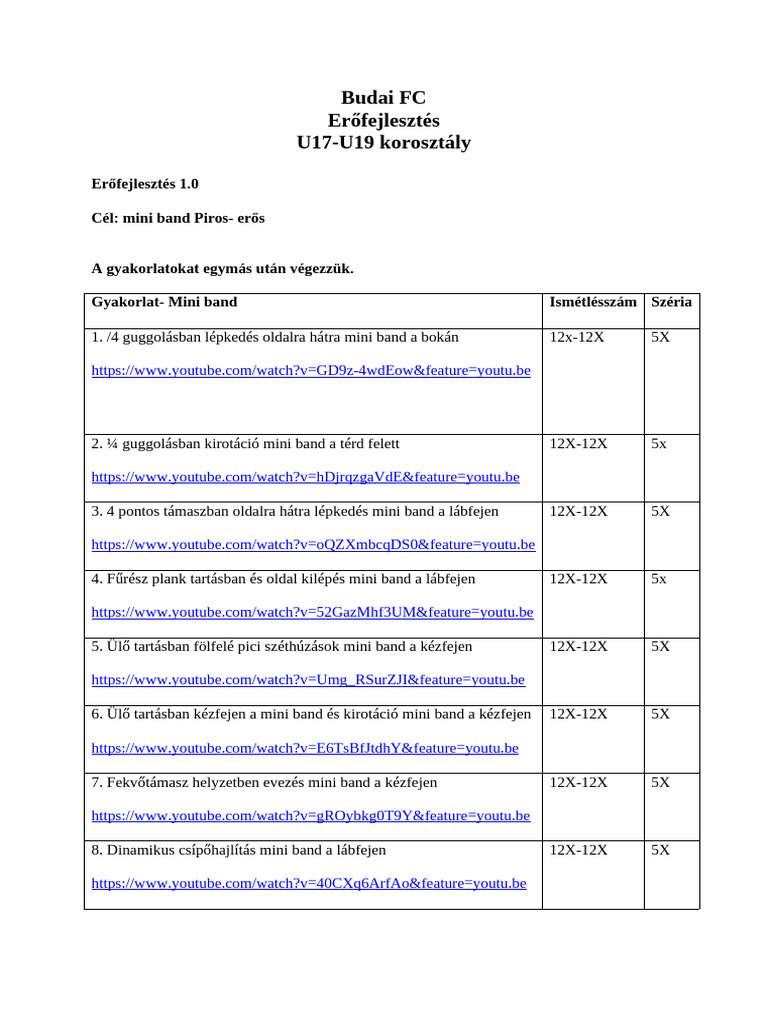 Erőfejlesztés U17-U19 Korosztály | PDF
