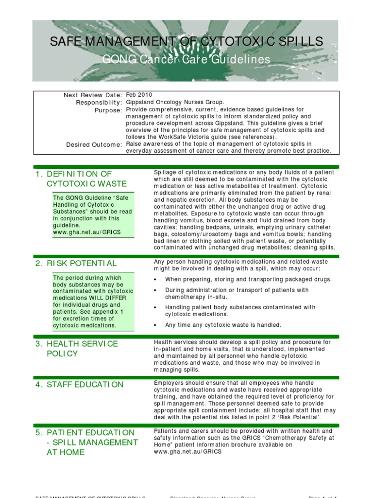 393586894cytotoxic Spills Guidelines 0907 | PDF | Chemotherapy ...