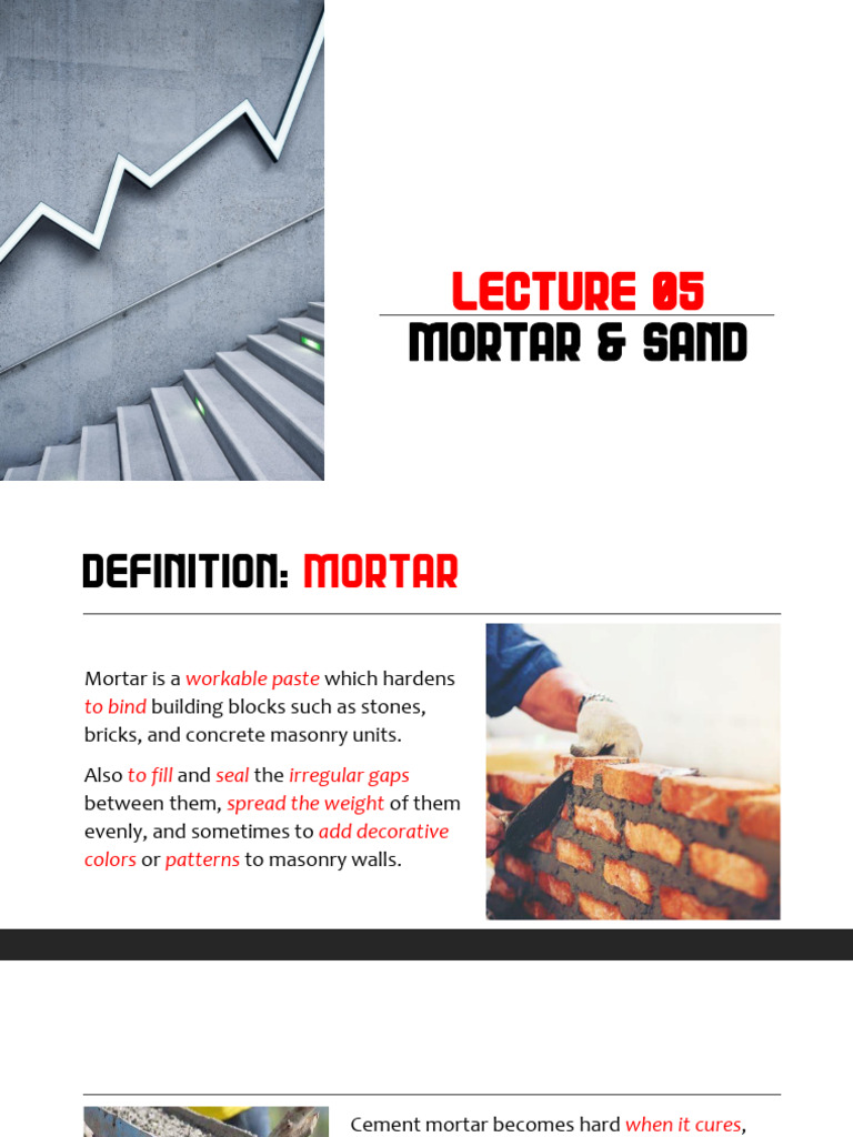 Lecture 05 - Mortar & Sand | PDF | Mortar (Masonry) | Sand