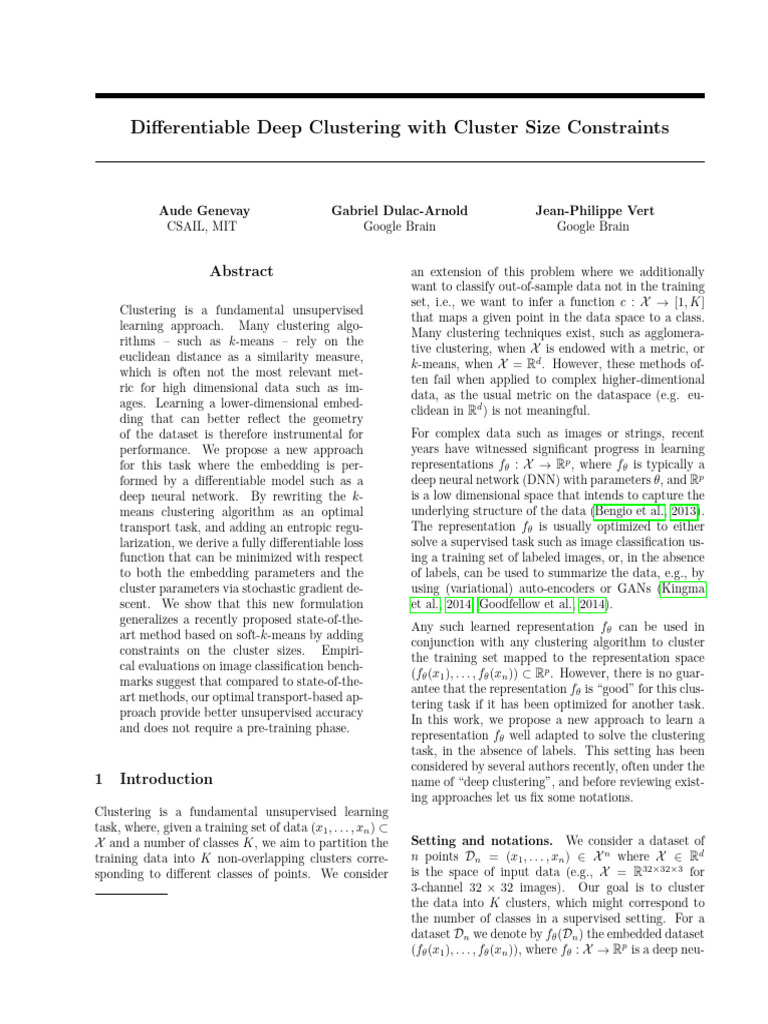 Differentiable Deep Clustering With Cluster Size Constraints | PDF | Cluster Analysis | Deep ...
