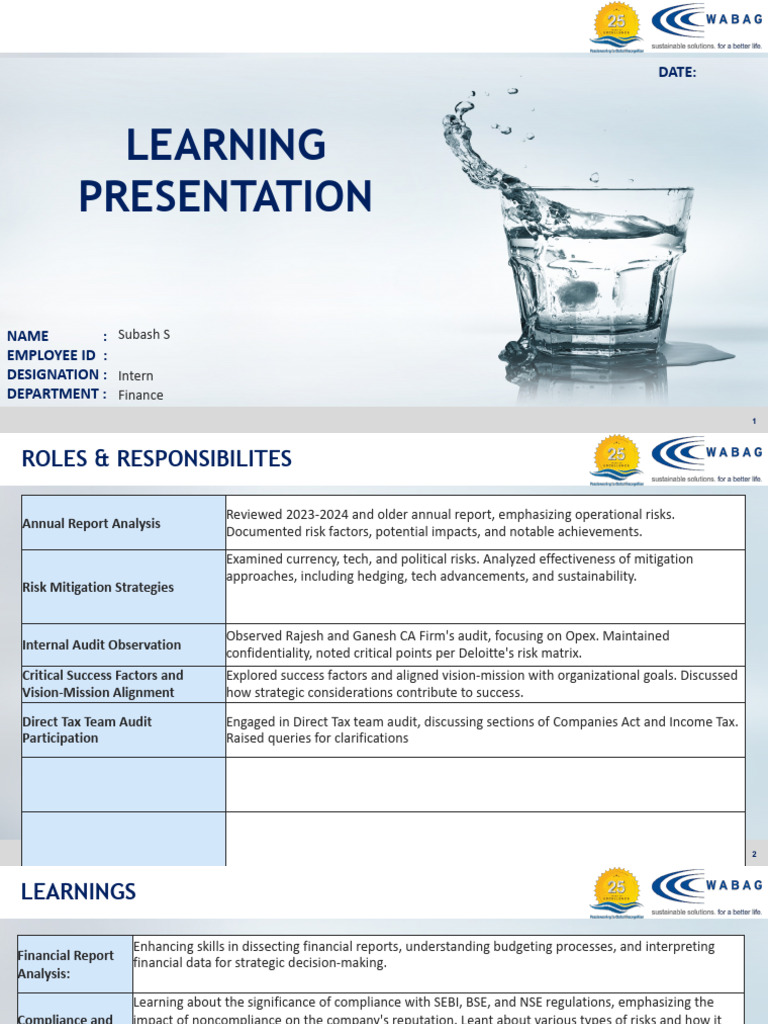 Learning Presentation - Subash S | PDF | Internal Audit | Risk
