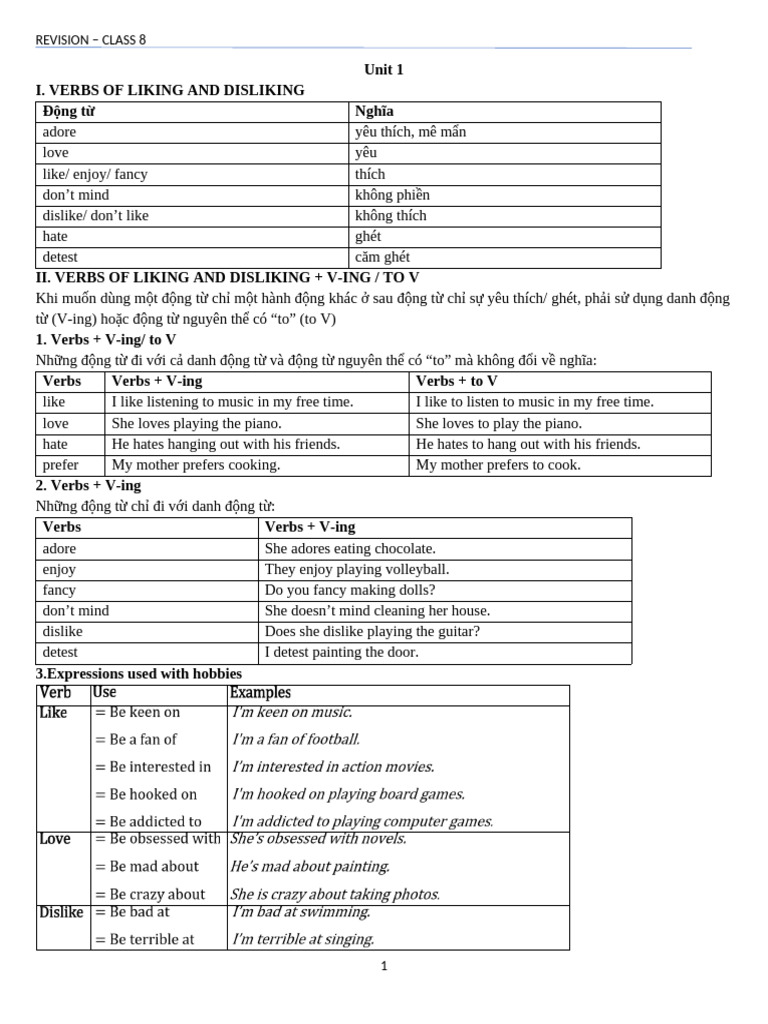 Verbs of Liking and Disliking Guide | PDF | Linguistics | Linguistic ...