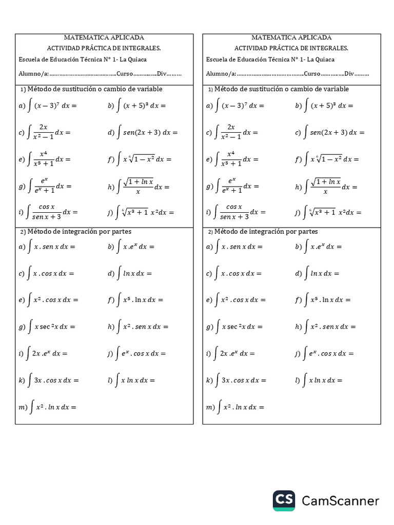 Actividades Prácticas de Integrales | PDF | Matemáticas Aplicadas ...
