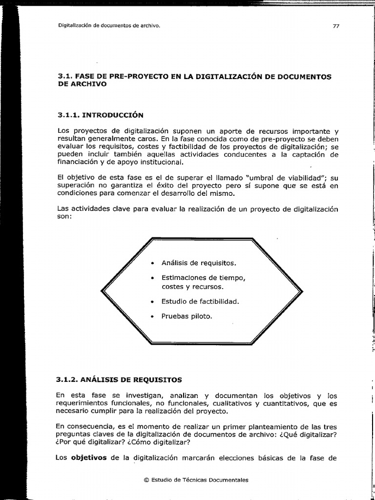 3.1.Fase de Pre-proyecto en La Digitalización de Documentos de Archivo | PDF