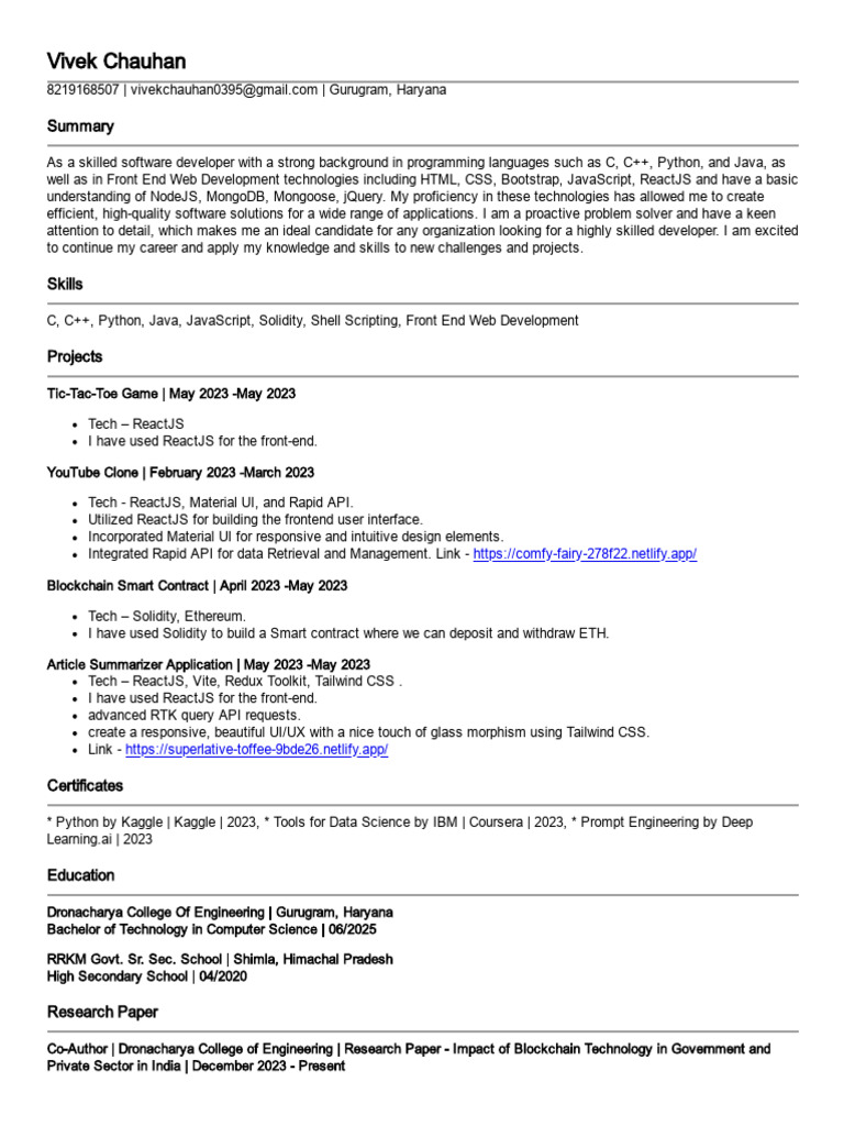 VivekChauhan_Resume | PDF | Web Development | User Interface