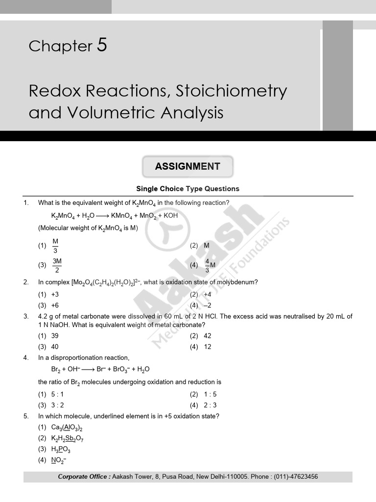 Redox Reactions, Stoichiometry and Volumetric Analysis - FINAL | PDF ...