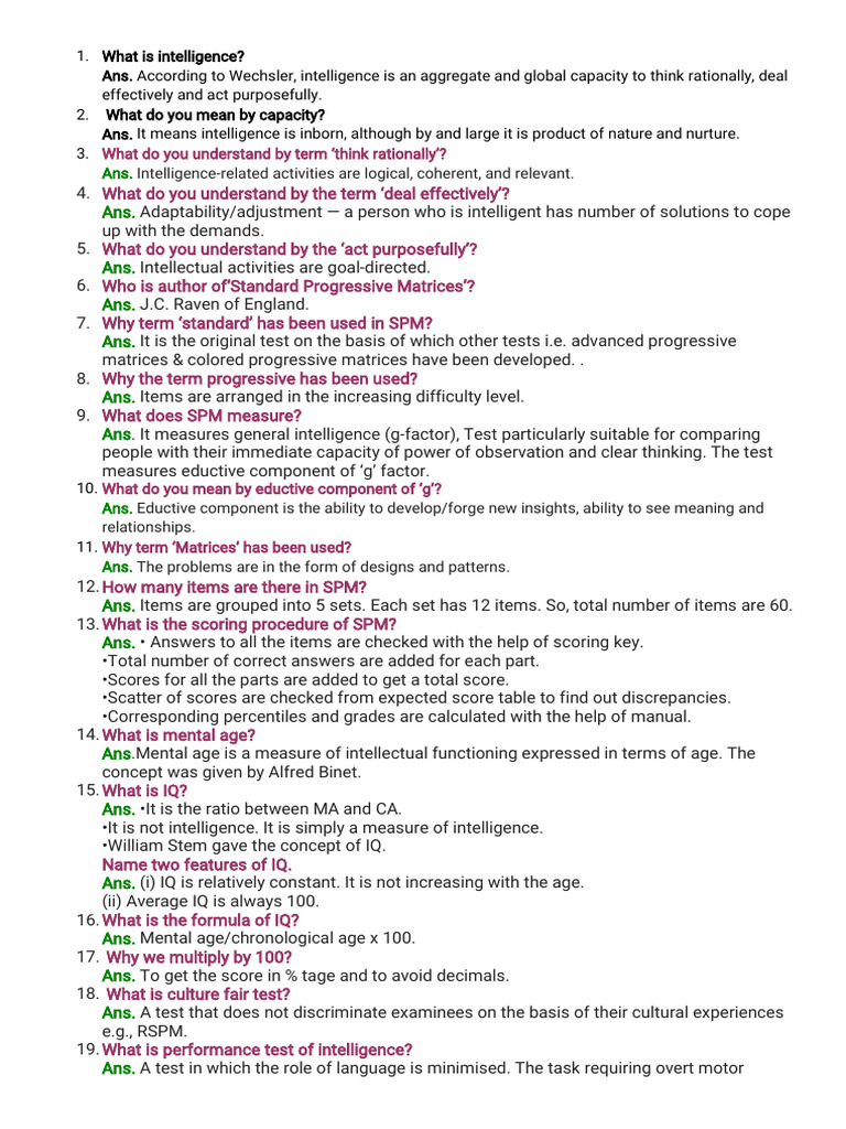 Important - Viva Qs. Psychology | PDF