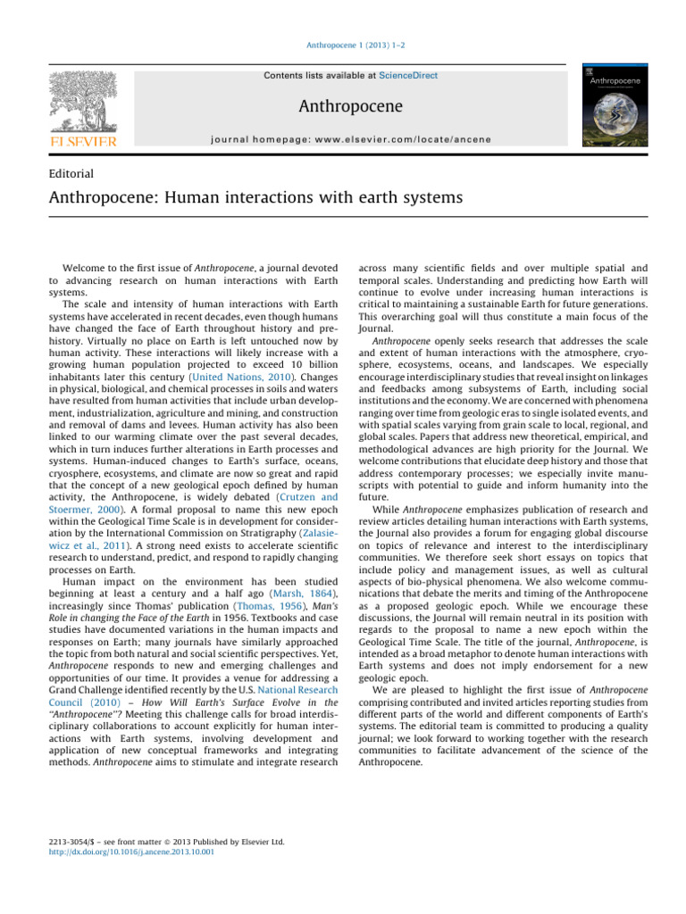 Chin Et Al. 2013 - Anthropocene - Human Interactions With Earth Systems | PDF | Anthropocene ...