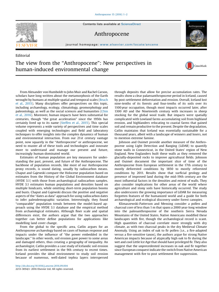 Beach Et Al. 2016 - The View From The Anthropocene - New Perspectives ...