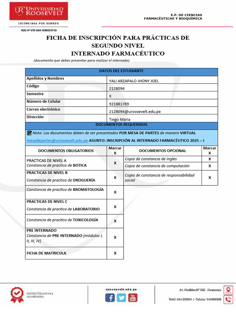 Ficha de Inscripción - Internado 2025 - I PDF | PDF | Farmacéutico