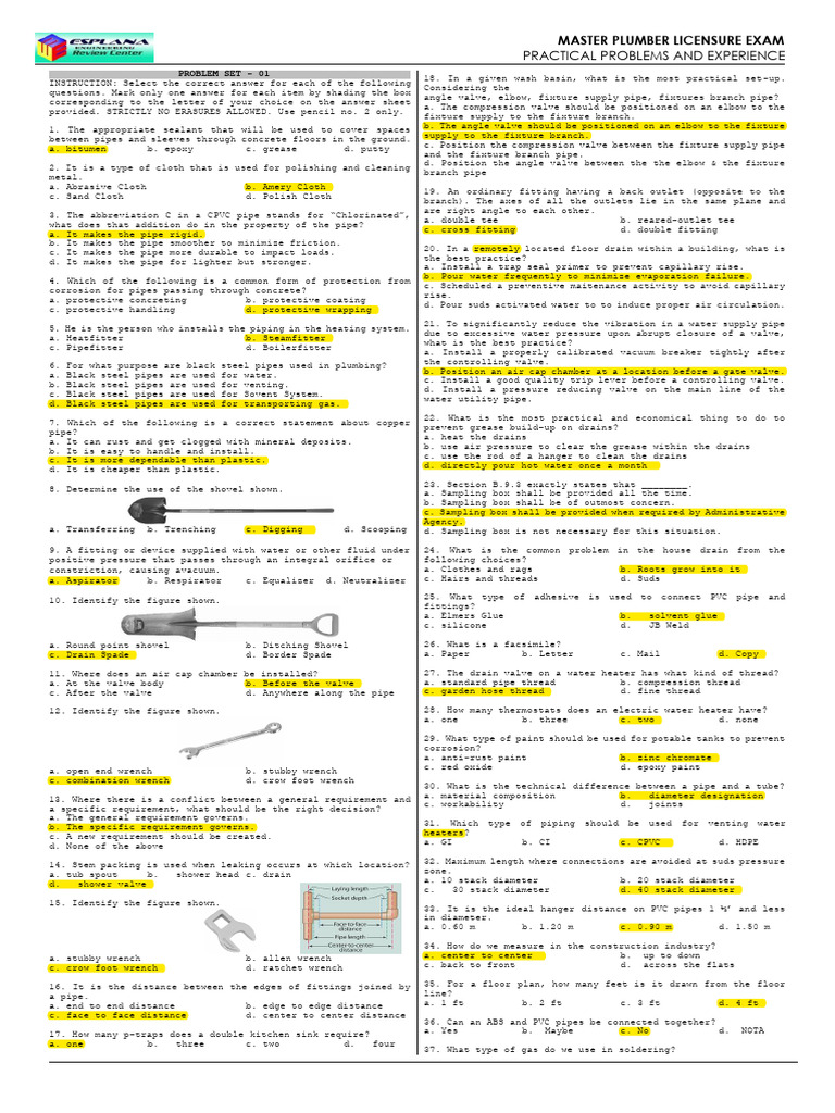Master Plumber Exam Practice Problems | PDF | Pipe (Fluid Conveyance) | Valve