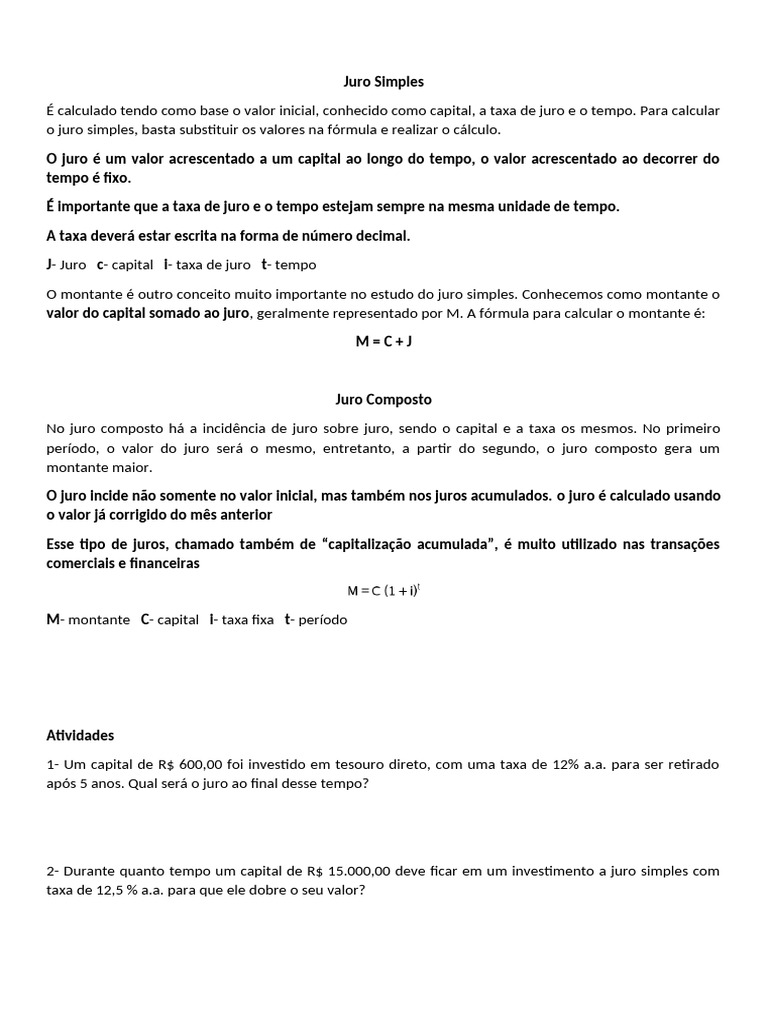 Juro Simples e Composto Gabarito | PDF | Juros | Economias