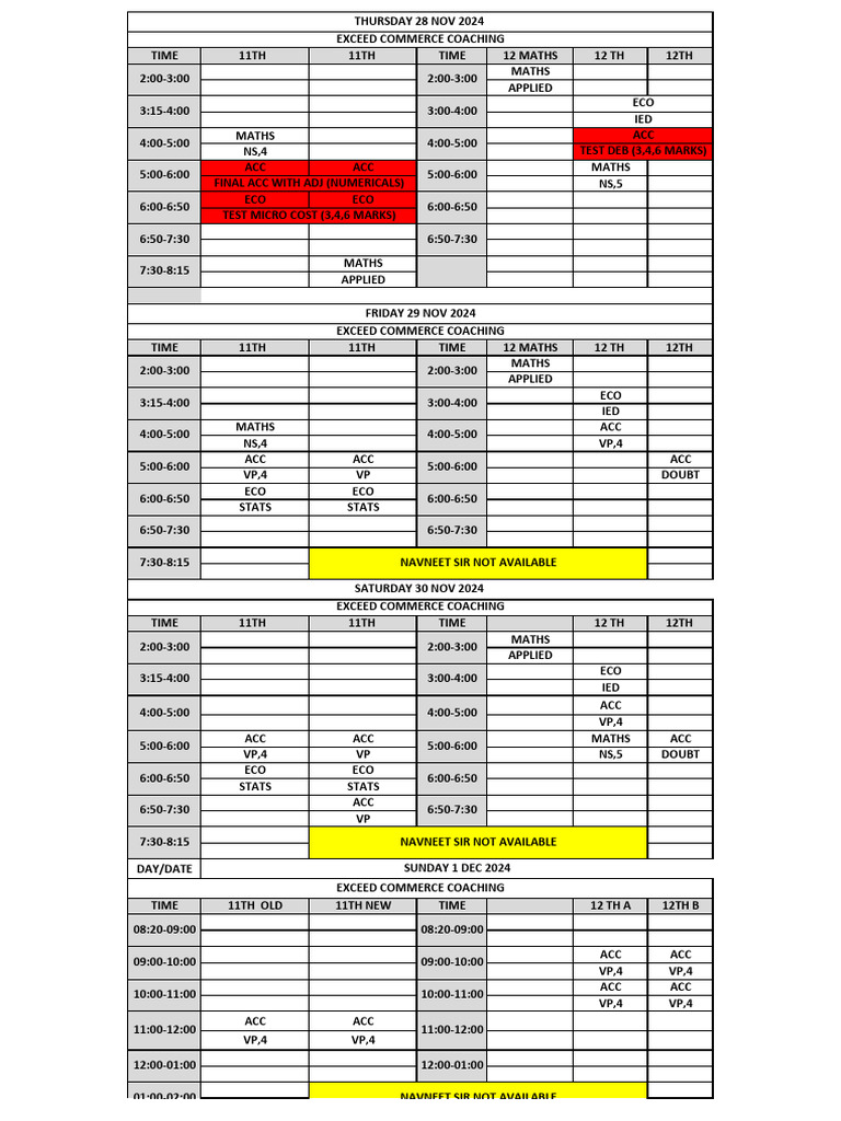 Time Table Ecc 28 Nov To 1 Dec 2024 | PDF