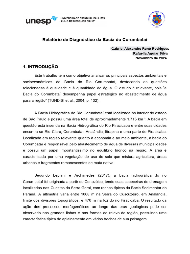 GRH - Diagnóstico Da Bacia Do Corumbataí Final | PDF | Água | Bacia hidrográfica