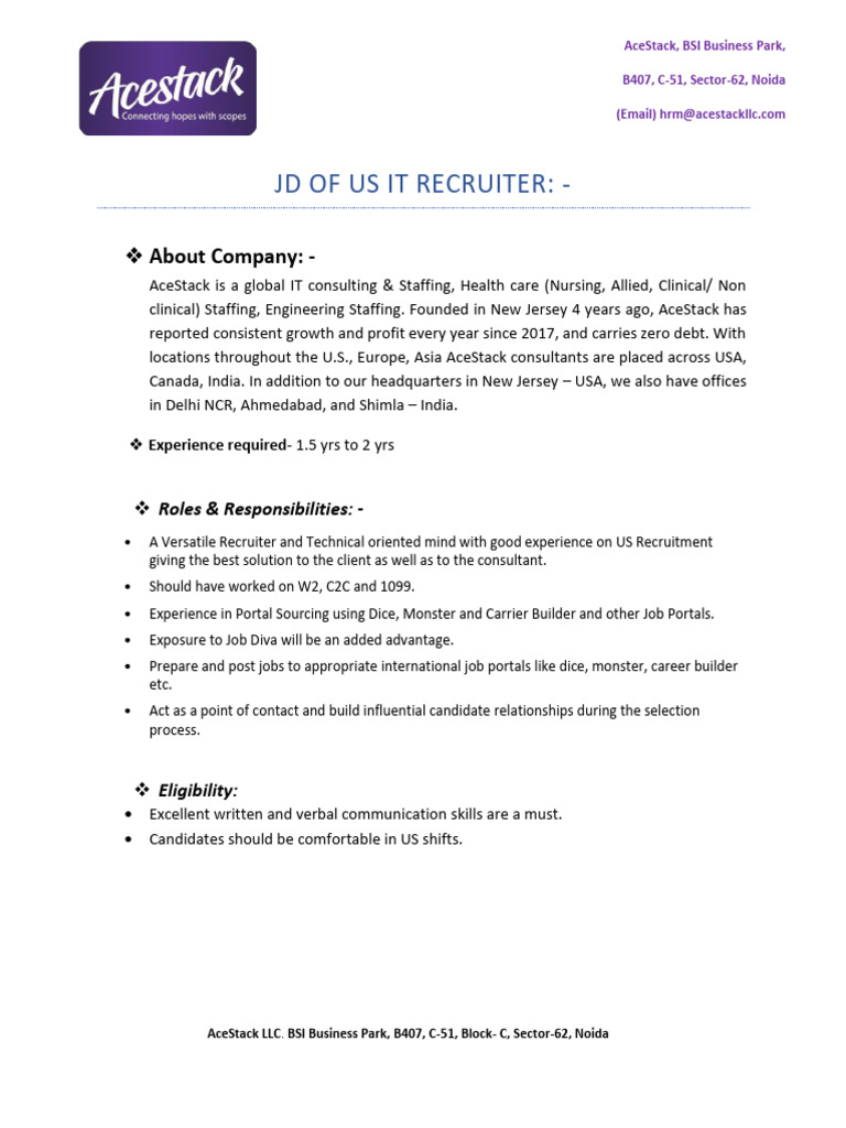 JD_US IT Recruiter | PDF | Recruitment | Employment