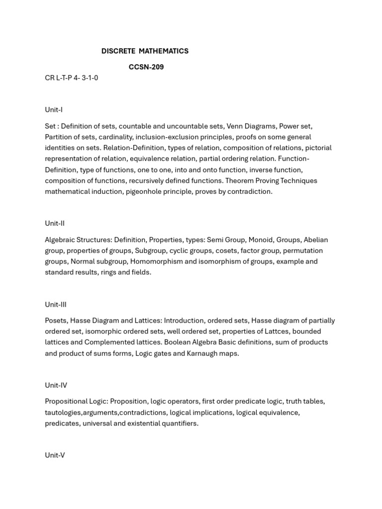 Discrete Mathematics Course Overview | PDF | Group (Mathematics ...