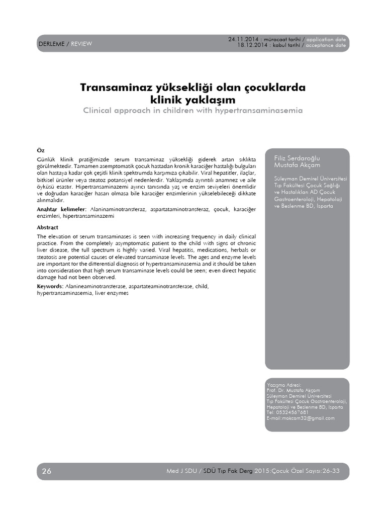 Transaminaz Y__ksekli__i Olan __ocuklarda Klinik Yakla____m[#261253]-227741 | PDF