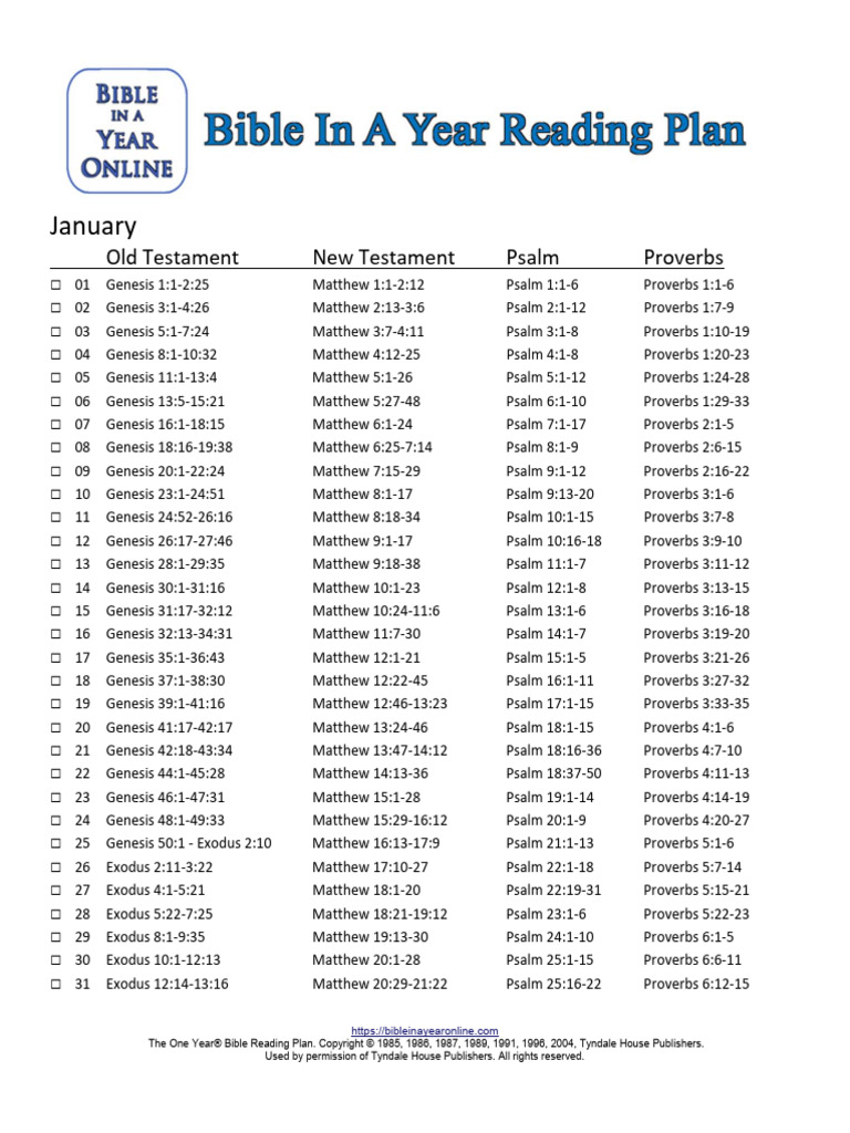 Bible in A Year Reading Plan | PDF | Bible | Old Testament
