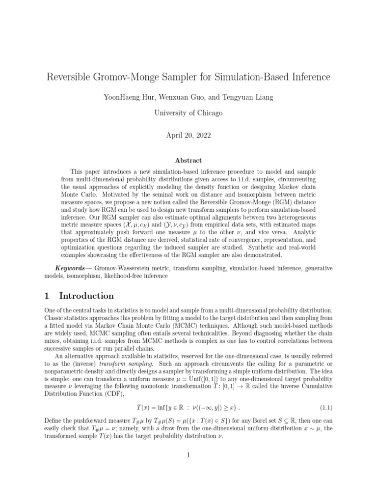 Reversible Gromov-Monge Sampler for Simulation-Based Inference | PDF | Monte Carlo Method ...