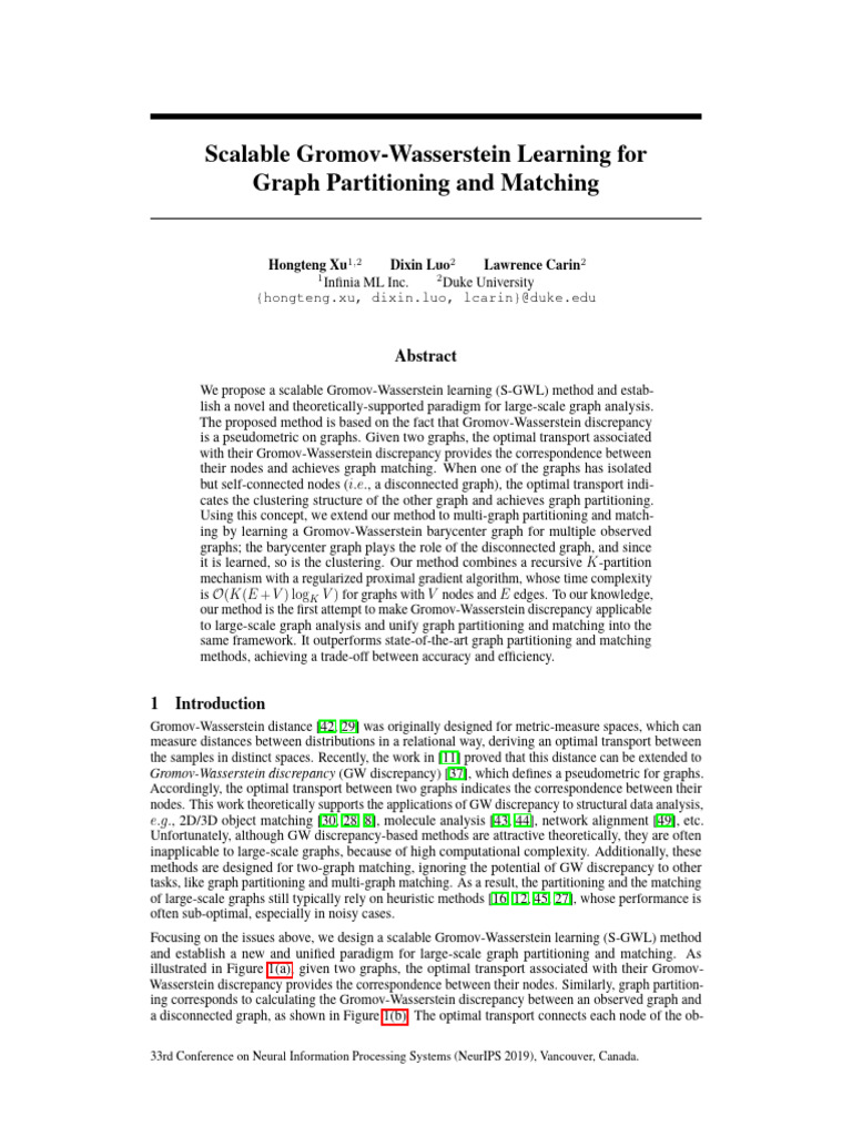 Scalable Gromov-Wasserstein Learning for Graph Partitioning and ... Scalable Gromov-Wasserstein Learning for Graph Partitioning and ...