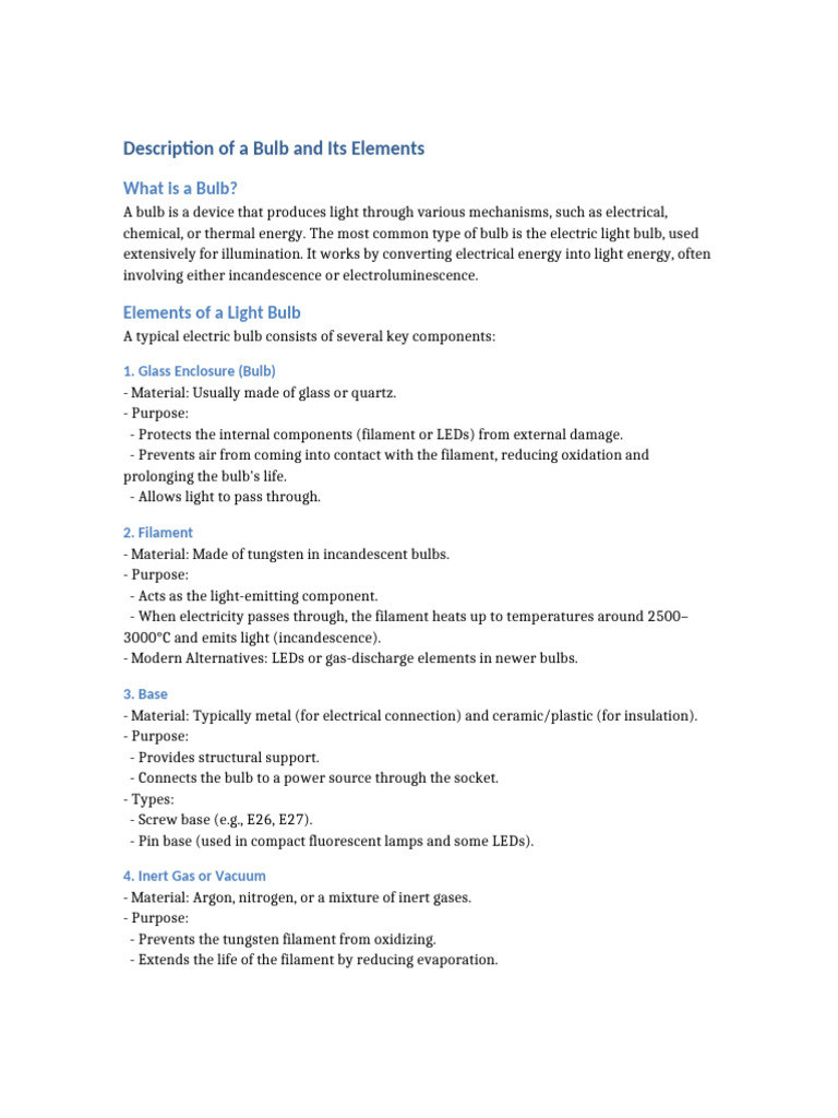 Light Bulb Components Explained | PDF | Incandescent Light Bulb ...