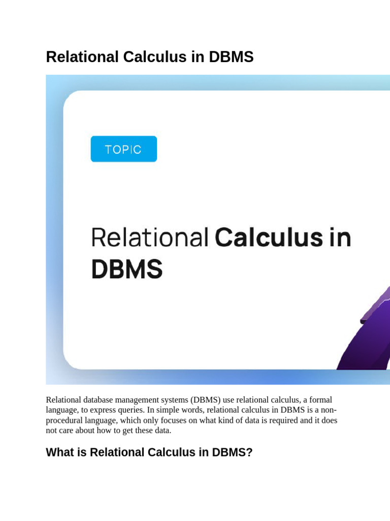 Relational Calculus In Dbms Pdf Relational Model Databases 9552