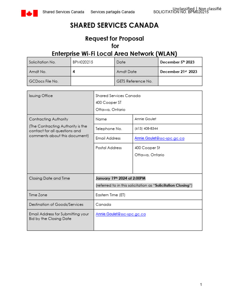 Solicitation RFP Enterprise Wi-Fi Goods Procurement en Amd.4 | PDF