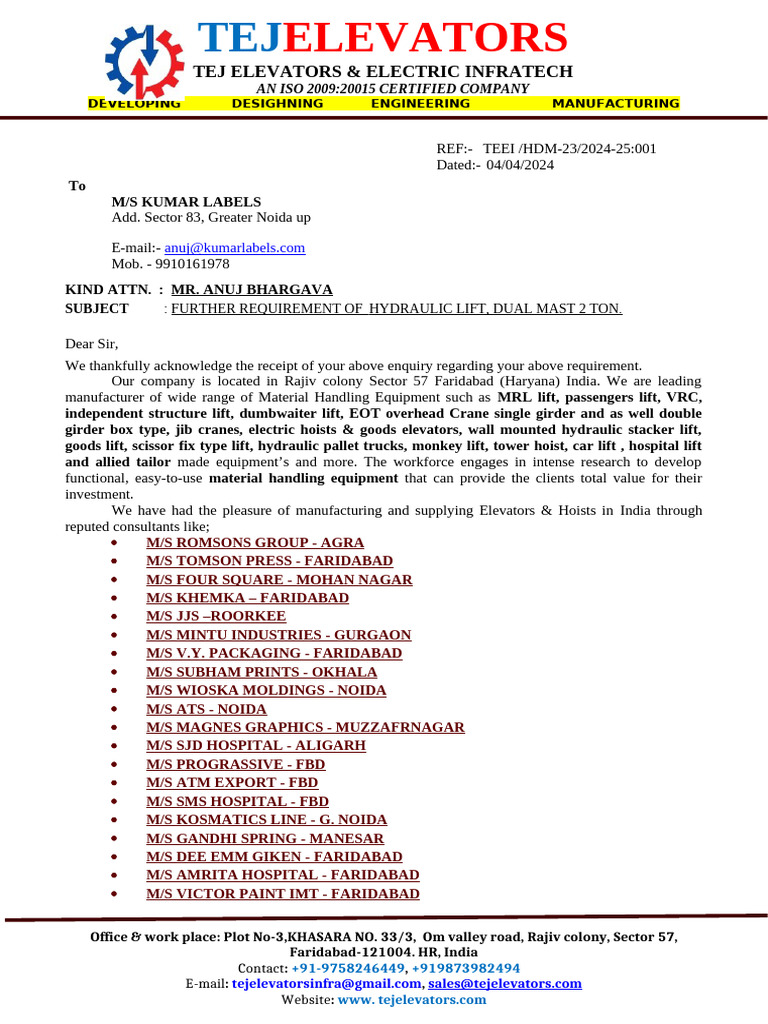 1 Dual Mast Lift Kumar Labels | PDF | Elevator | Crane (Machine)