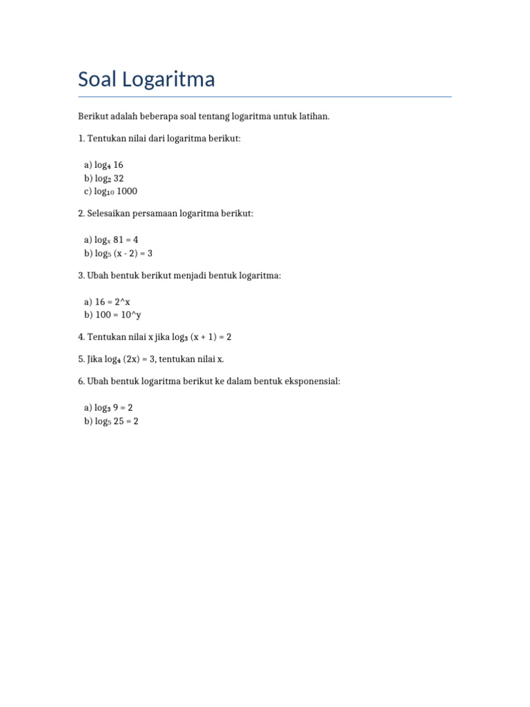 Soal Latihan Logaritma untuk Siswa | PDF