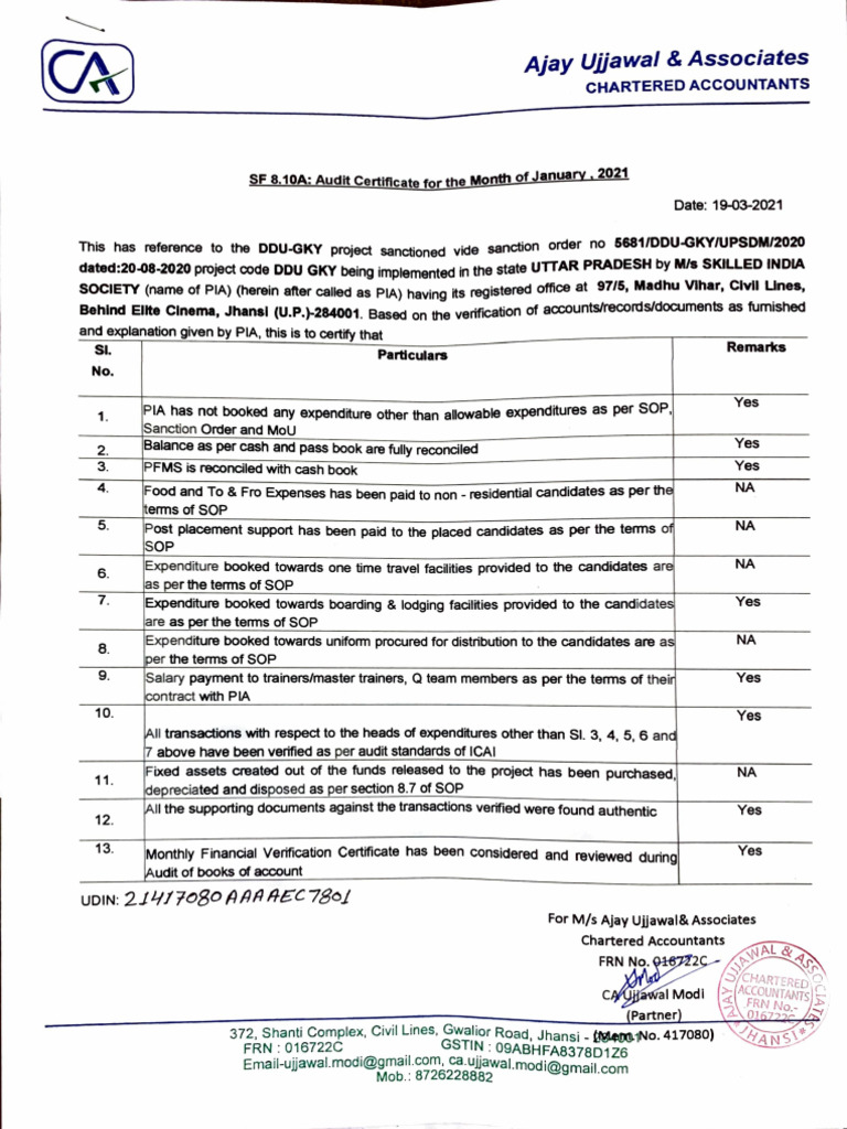 Annexure-23 SF 8.10A - First Month Audit Report Alongwith Compliances Report | PDF | Balance ...