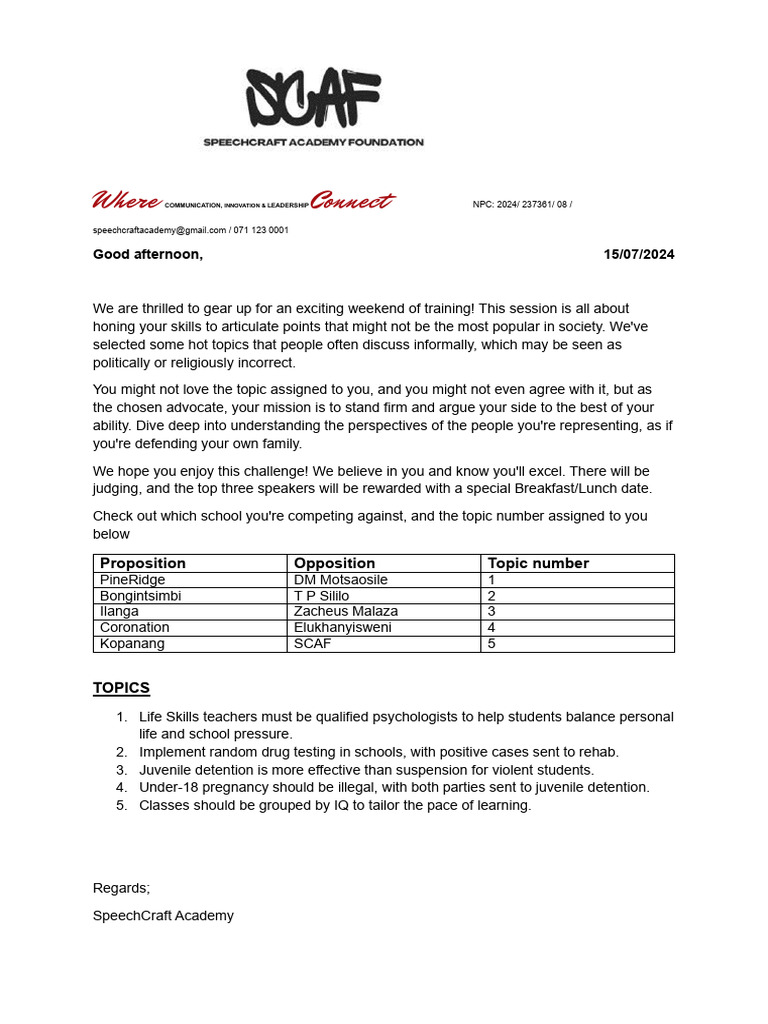 SCAF Highschool Colloquy Debate Competition | PDF