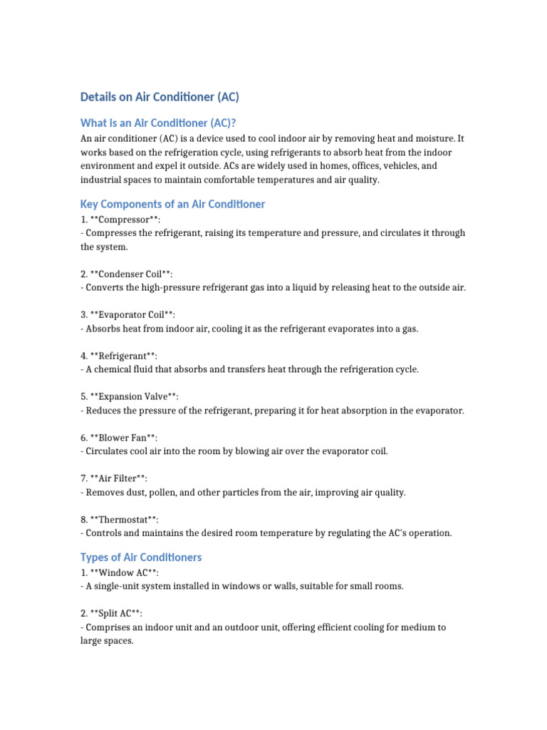 AC_Details | PDF | Air Conditioning | Electromechanical Engineering