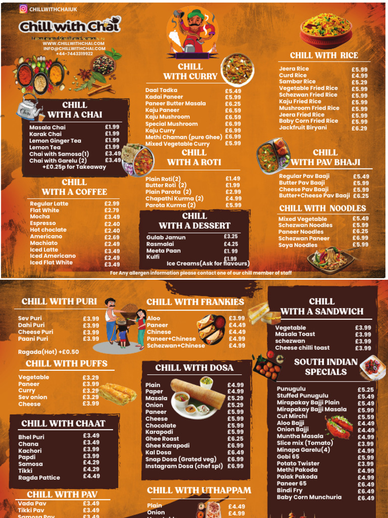 Chill With Chai - Menu | PDF | Potato | Asian Cuisine