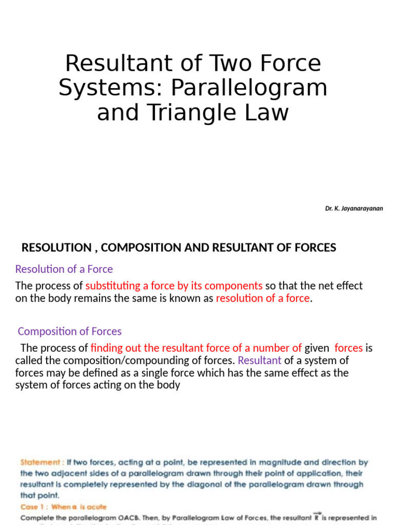 Resultant of Two Force Systems Parallelogram and Triangle Law | PDF | Euclidean Vector | Triangle