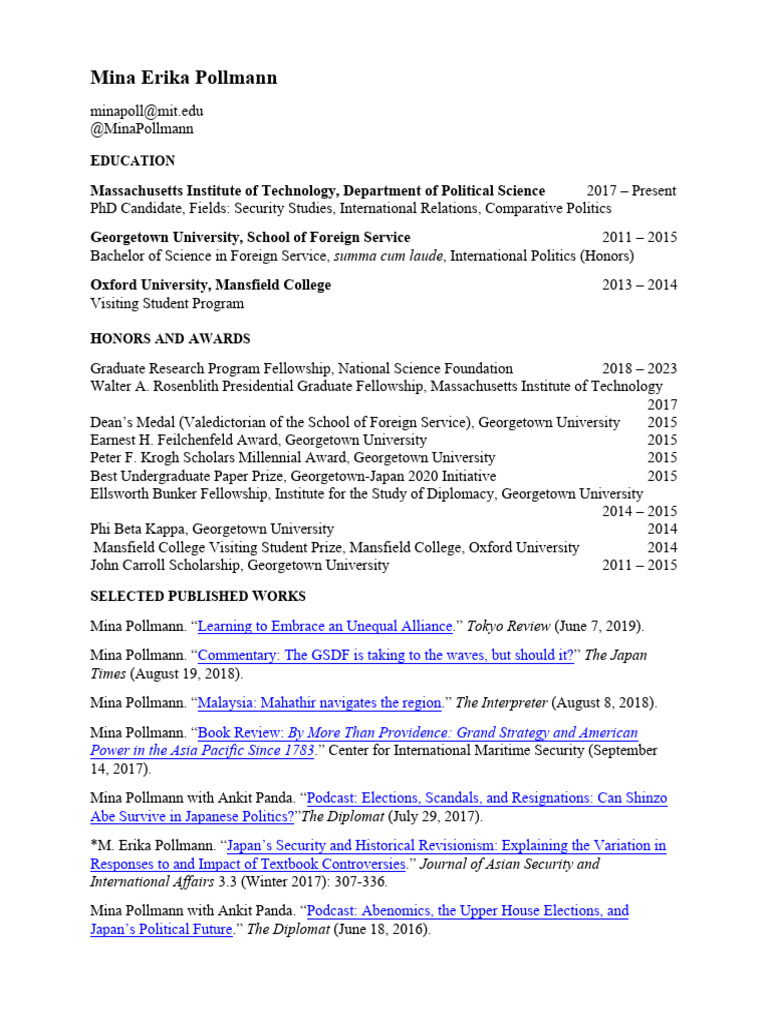 Mina Pollmann CV 09-30-19 | PDF | Japan | International Relations